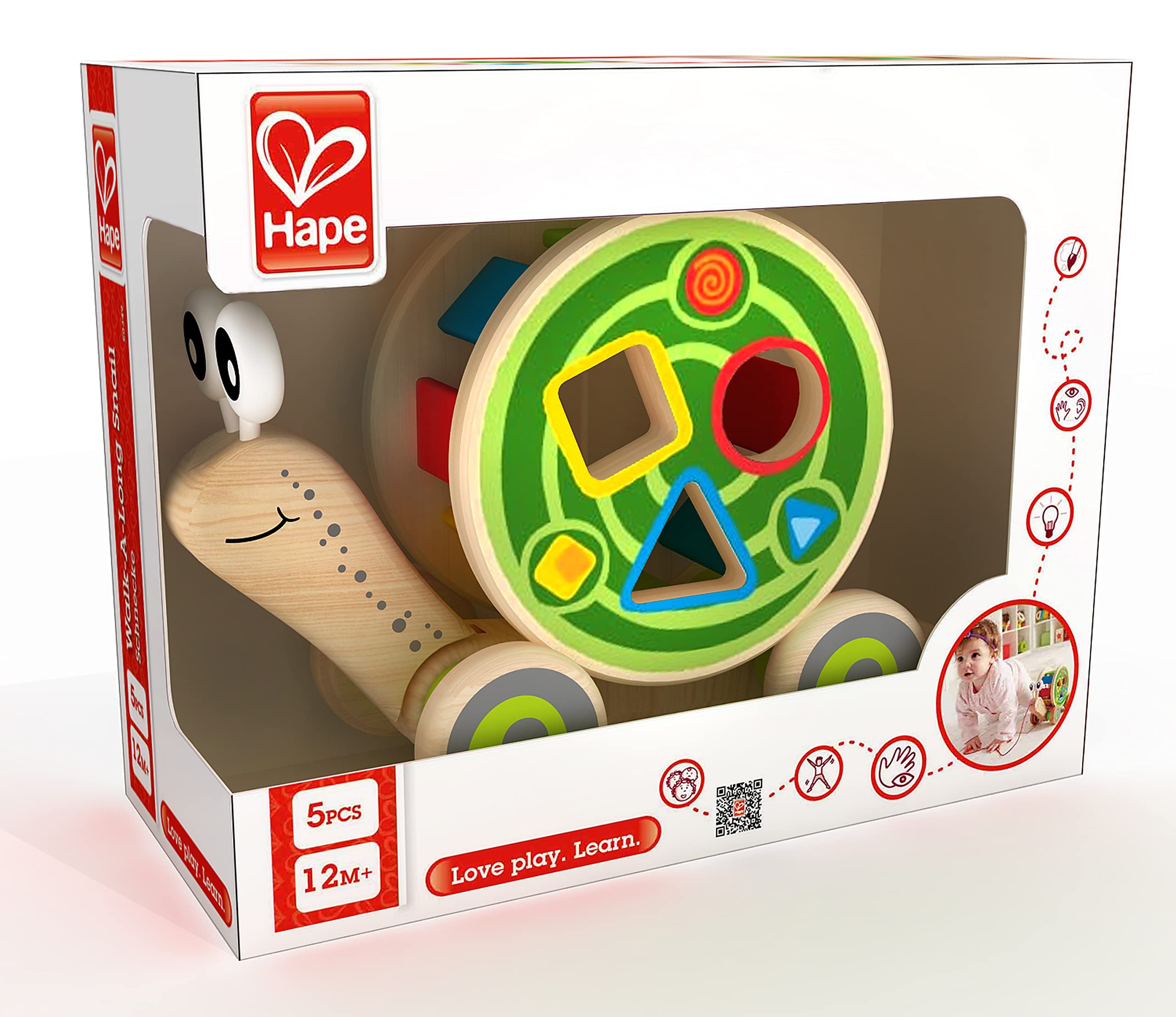 Hape Walk-A-Long Snail Pull Toy |Award Winning Toddler Wooden Push and Pull Toy with Removable Color