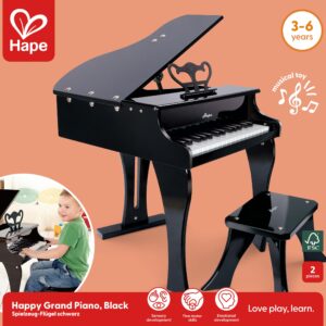 Hape Classic Grand Black Piano| Thirty Key Wooden Keyboard Musical Toy Set for Kids Age Year 3 and up