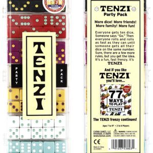 TENZI Party Pack Dice Game - A Fun, Fast Frenzy for The Whole Family - 6 Sets of 10 Colored Dice with Storage Case - Colors May Vary