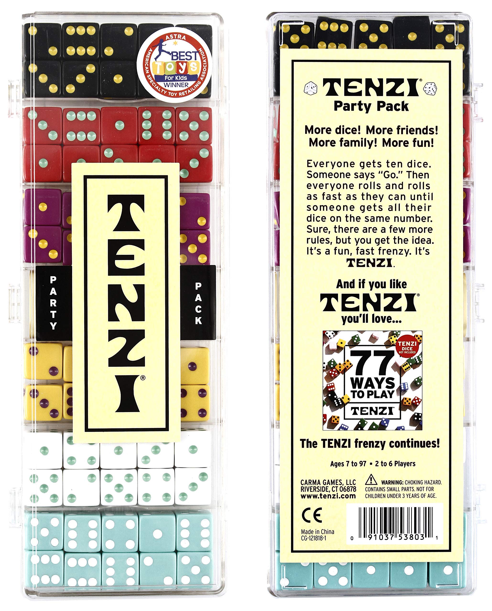 TENZI Party Pack Dice Game - A Fun, Fast Frenzy for The Whole Family - 6 Sets of 10 Colored Dice with Storage Case - Colors May Vary