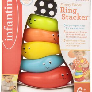 Infantino Funny Faces Ring Stacker Colorful Baby and Toddler Toys for Motor Skills, 5 Pieces