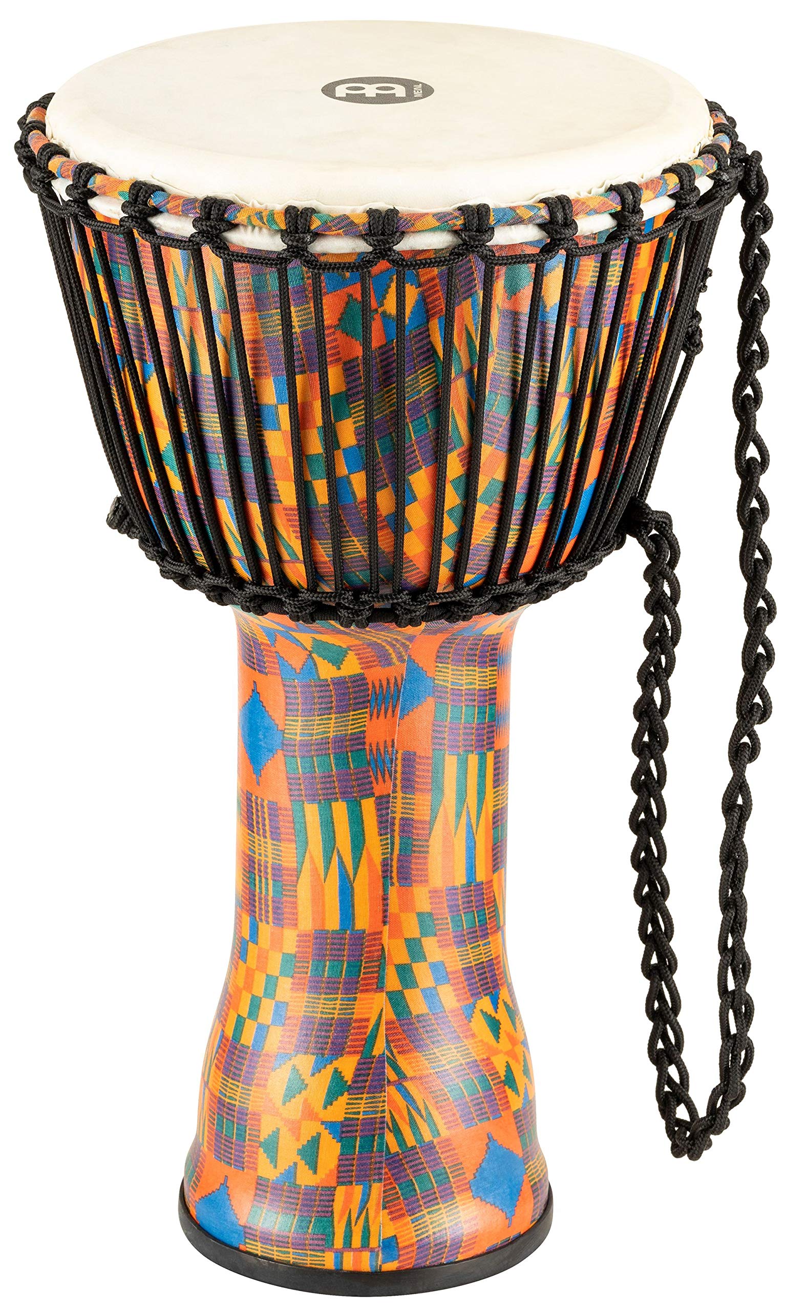 Meinl Percussion Travel Djembe Hand Drum Circle Instrument, Synthetic Shell and Goat Skin Head — NOT Made in China — African Mali Weave Rope Tuning, 2-Year Warranty, Kenyan Quilt, Medium (PADJ2-M-G)