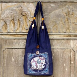 NOVICA Artisan handcrafted cotton handbag shoulder handbags blue royal classic snorkel patterned thailand animal themed elephant ' lucky elephant'