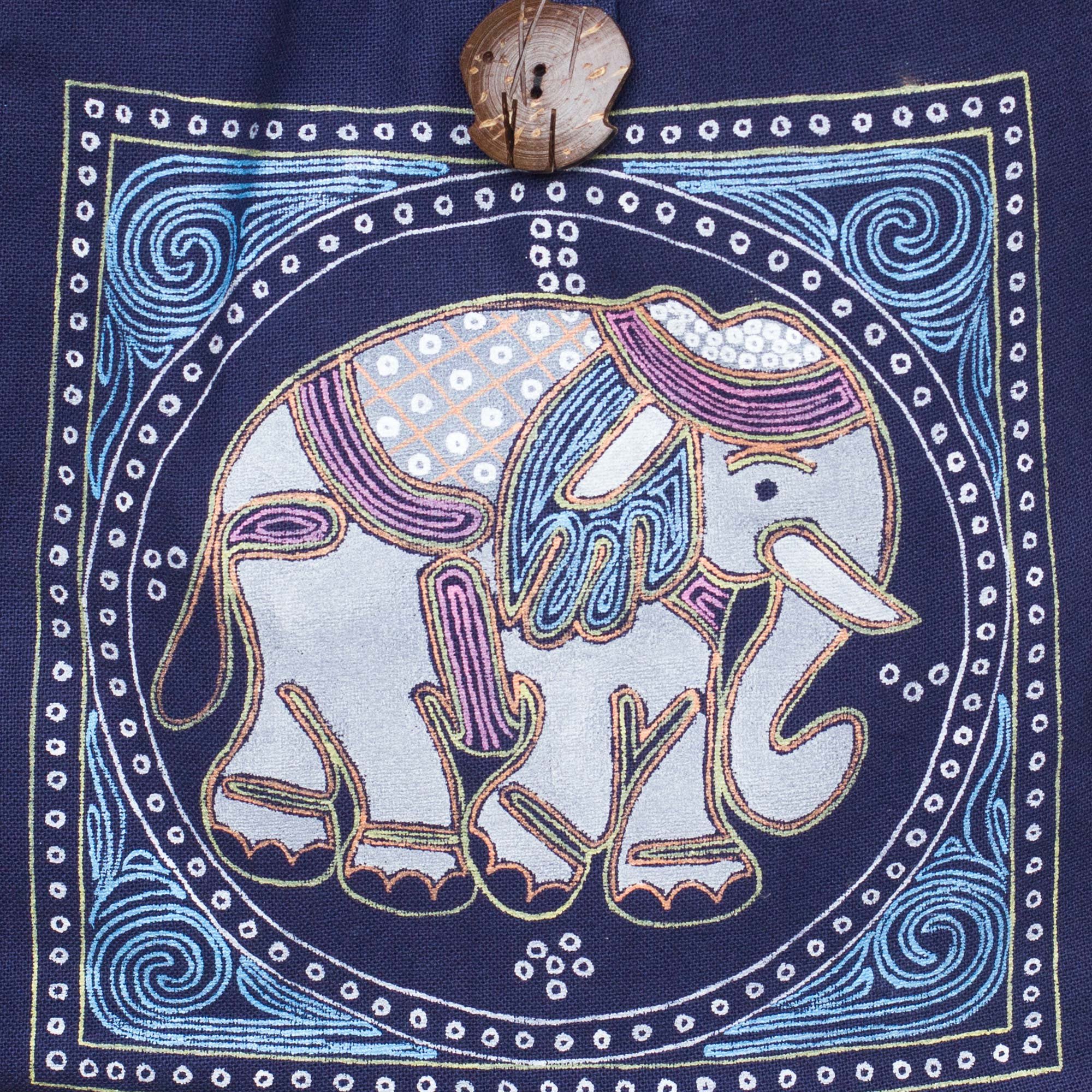 NOVICA Artisan handcrafted cotton handbag shoulder handbags blue royal classic snorkel patterned thailand animal themed elephant ' lucky elephant'