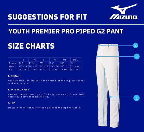 Mizuno Boys Youth Select Pro Piped Pant G2 L White-Navy, White/Navy, Large US