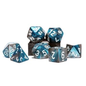 Chessex Polyhedral 7-Die Gemini Dice Set - Steel-Teal with White CHX-26456