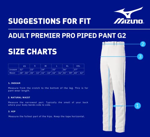 Mizuno Premier Pro Piped G2 Pants, White/Navy, Small