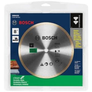 BOSCH DB843S 8 in. Standard Continuous Rim Diamond Blade with 5/8 in. Arbor for Clean Cut Wet/Dry Cutting Applications in Tile, Ceramic, Slate