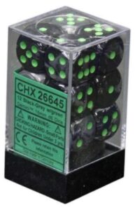 chessex dnd dice set d&d dice-12mm gemini black, grey, and green plastic polyhedral dice set-dungeons and dragons dice includes 12dice - d6 (chx26645)