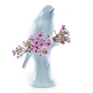 chive - unique ceramic bird vase, small bud vase for short flowers like mini roses, decorative floral vase for home décor and flower arranging, perfect table vase for a single flower (matte baby blue)