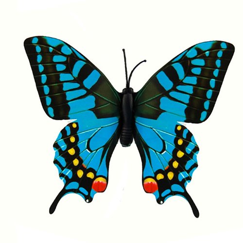 HQRP Twin Solar Powered Flying Fluttering Butterflies Blue and Red Swallowtail for Garden Plants Flowers/Patio Landscape Decor + HQRP UV Meter