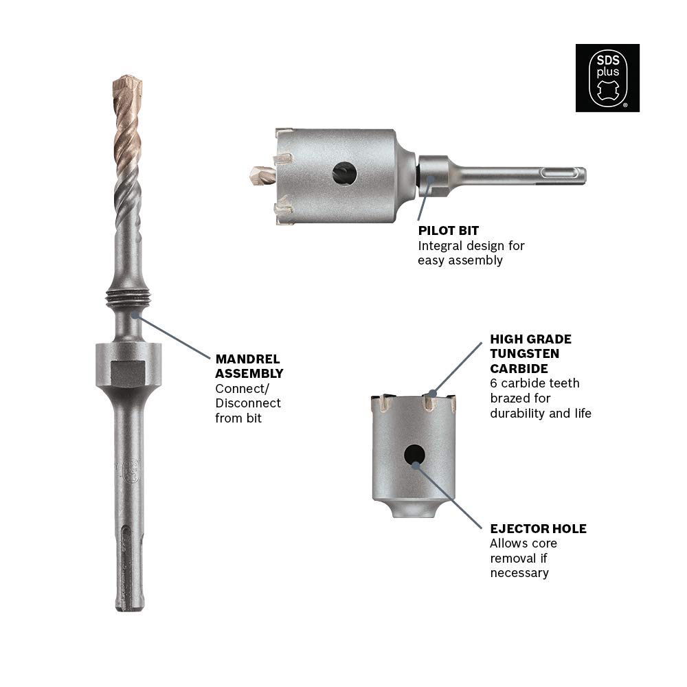 Bosch T3914SC 1-7/8 in. Carbide SDS-Plus SPEEDCORE Thin-Wall Core Bit for Removal of Masonry, Brick and Block