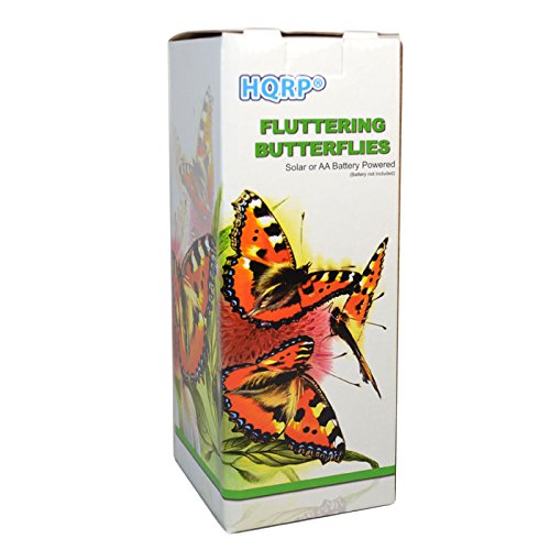 HQRP Twin Solar Powered Flying Fluttering Butterflies Blue and Red Swallowtail for Garden Plants Flowers/Patio Landscape Decor + HQRP UV Meter