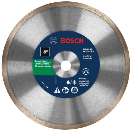 BOSCH DB843S 8 in. Standard Continuous Rim Diamond Blade with 5/8 in. Arbor for Clean Cut Wet/Dry Cutting Applications in Tile, Ceramic, Slate