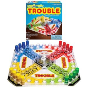 classic trouble with retro artwork and pop-o-matic popper by winning moves games usa, designed for kids, ages 5+ perfect for an indoor interactive activity (1176), extra wide