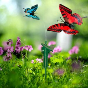 HQRP Twin Solar Powered Flying Fluttering Butterflies Blue and Red Swallowtail for Garden Plants Flowers/Patio Landscape Decor + HQRP UV Meter