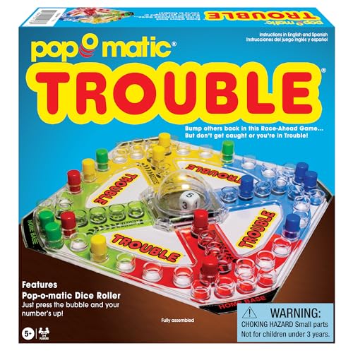 Classic Trouble with Retro Artwork and Pop-o-Matic Popper by Winning Moves Games USA, Designed for Kids, Ages 5+ Perfect For An Indoor Interactive Activity (1176), Extra Wide