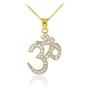 14k gold hindu meditation charm yoga "om" (ohm) diamond pendant necklace (16 inches)