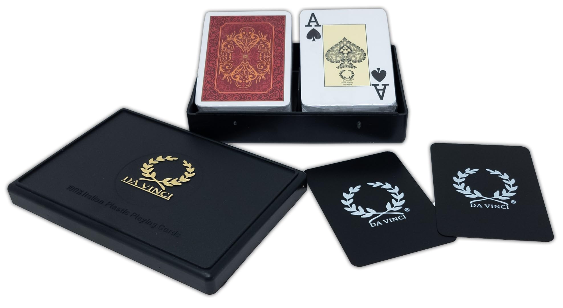 DA VINCI Persiano, Italian 100% Plastic Playing Cards, 2-Deck Set Poker Size Jumbo Index, with Hard Shell Case and 2 Cut Cards