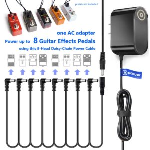 T POWER 9V 4~8 Way Daisy Chain Splitter Cord for Guitar Effect Pedal fits Zoom Roland Behringer Boss Digitech Jim Dunlop Ditto Looper PolyTune Ac Adapter Charger Power Supply