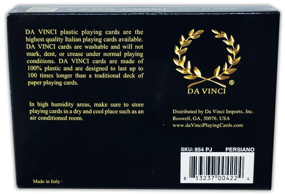 DA VINCI Persiano, Italian 100% Plastic Playing Cards, 2-Deck Set Poker Size Jumbo Index, with Hard Shell Case and 2 Cut Cards