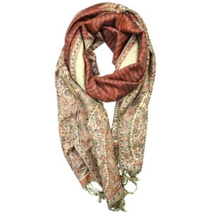 silverfever luxurious double layered jacquard big paisley pashmina shawl wrap scarf (medium brown)