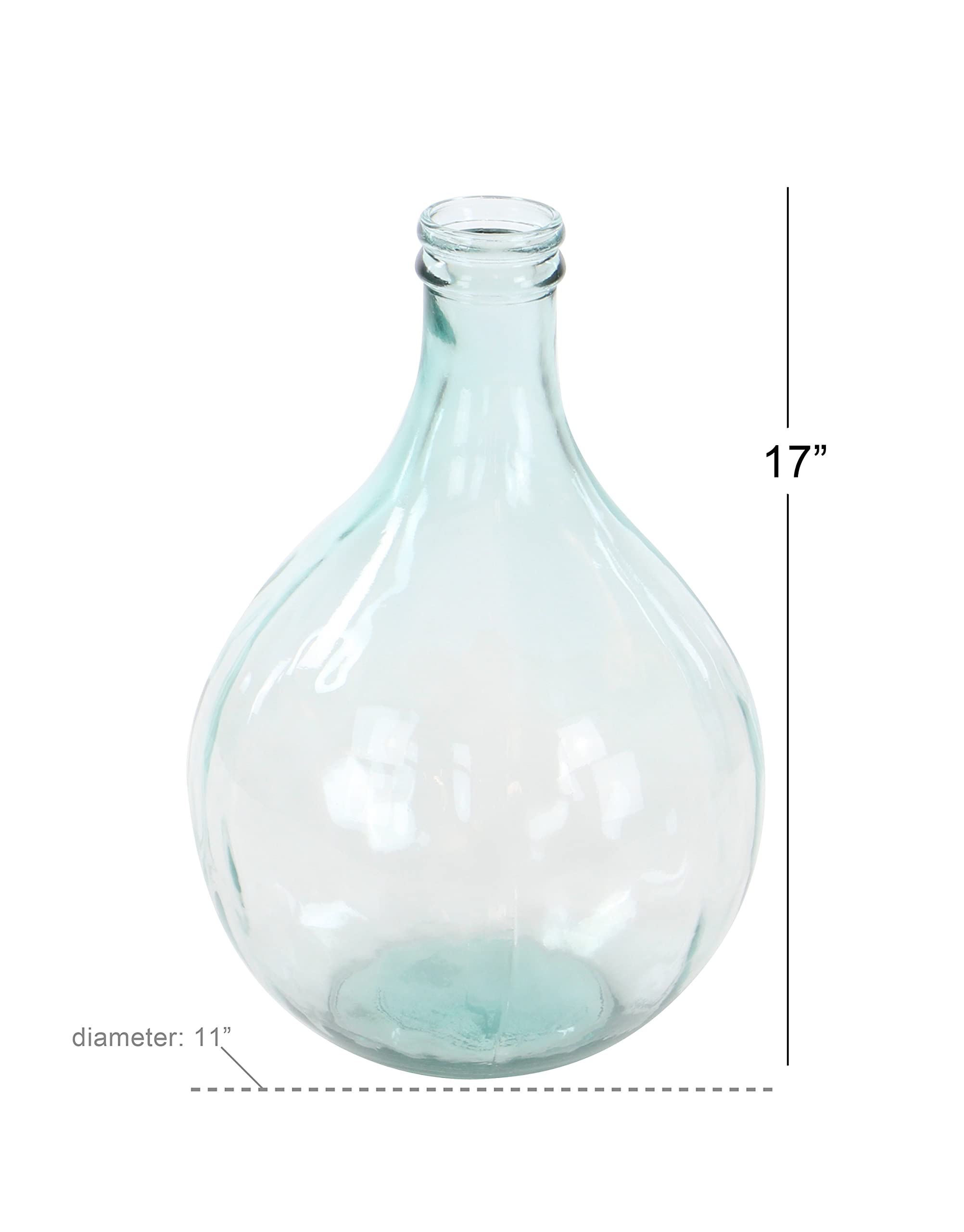 Deco 79 Recycled Glass Handmade Decorative Vase Spanish Bottle Centerpiece Vase, Flower Vase for Home Decoration 11" x 11" x 17", Blue