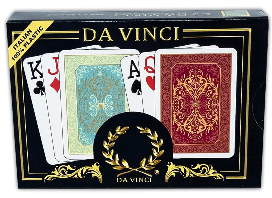 DA VINCI Persiano, Italian 100% Plastic Playing Cards, 2-Deck Set Poker Size Jumbo Index, with Hard Shell Case and 2 Cut Cards