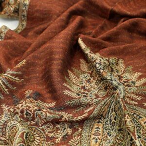 SILVERFEVER Luxurious Double Layered Jacquard Big Paisley Pashmina Shawl Wrap Scarf (Medium Brown)