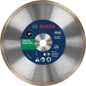 bosch db843s 8 in. standard continuous rim diamond blade with 5/8 in. arbor for clean cut wet/dry cutting applications in tile, ceramic, slate