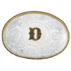 montana silversmiths initial silver engraved gold trim western belt buckle (d)