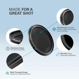 Polaroid Optics 58mm Multi-Coated Variable Range [ND3, ND6, ND9, ND16, ND32, ND400] Neutral Density Fader Filter ND2-ND2000 - Compatible w/ All Popular Camera Lens Models