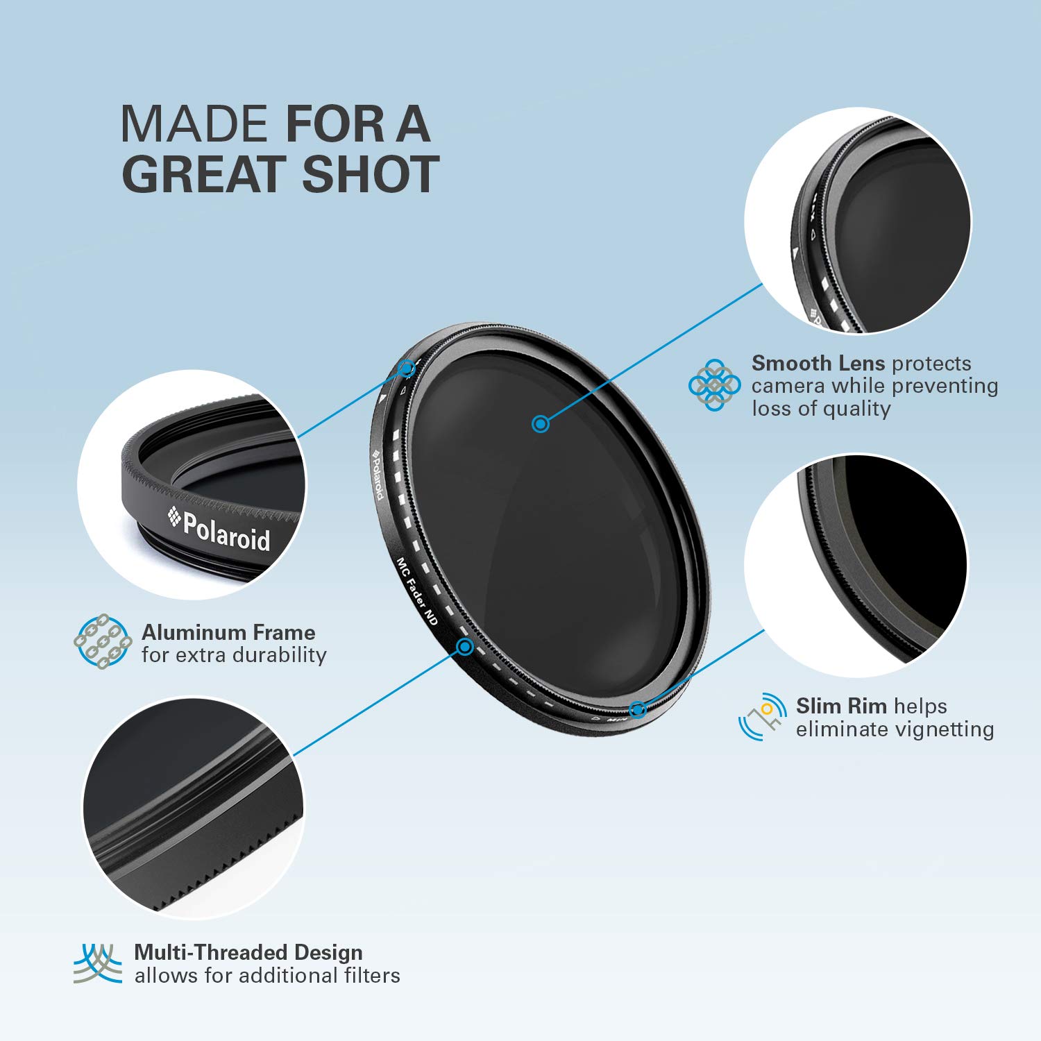 Polaroid Optics 58mm Multi-Coated Variable Range [ND3, ND6, ND9, ND16, ND32, ND400] Neutral Density Fader Filter ND2-ND2000 - Compatible w/ All Popular Camera Lens Models