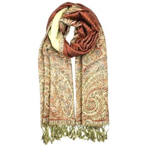 SILVERFEVER Luxurious Double Layered Jacquard Big Paisley Pashmina Shawl Wrap Scarf (Medium Brown)