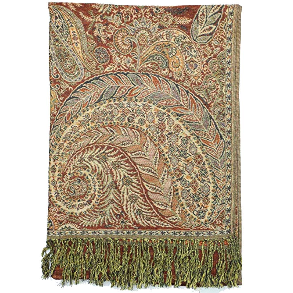 SILVERFEVER Luxurious Double Layered Jacquard Big Paisley Pashmina Shawl Wrap Scarf (Medium Brown)