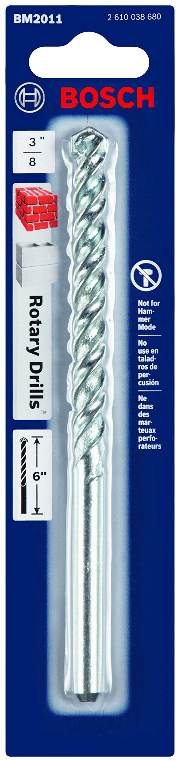 Bosch BM2011 3/8-inch Fast Spiral Rotary Masonry Drill Bit for Brick and Block (3/8" X 4" X 6")