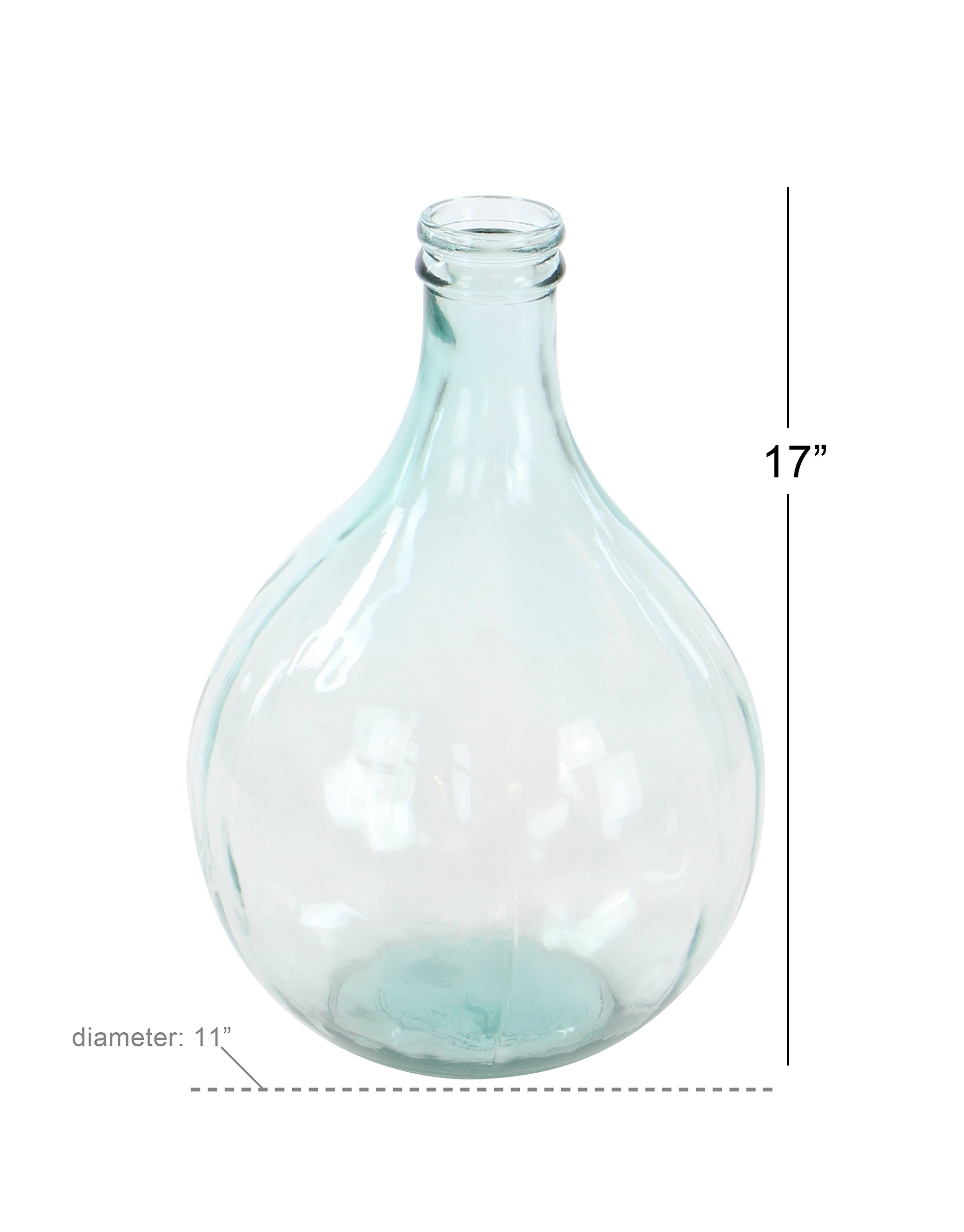 Deco 79 Recycled Glass Handmade Decorative Vase Spanish Bottle Centerpiece Vase, Flower Vase for Home Decoration 11" x 11" x 17", Blue