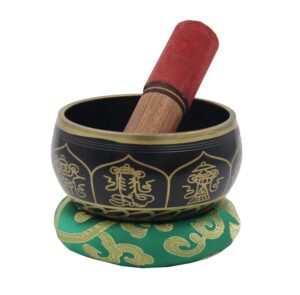 tibetan extra large heavy meditation 8 lucky symbols singing bowl with mallet and silk cushion