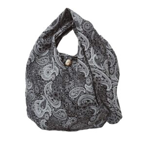 btp! thai cotton hippie hobo sling crossbody bag eco friendly shopping bag paisley print large (black pl3)