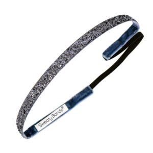 sweaty bands womens and girl headband - non-slip velvet-lined glitter hairband - viva diva gunmetal 3/8-inch