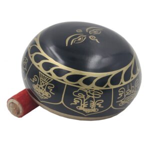 Tibetan Extra Large Heavy Meditation 8 Lucky Symbols Singing Bowl With Mallet and Silk Cushion