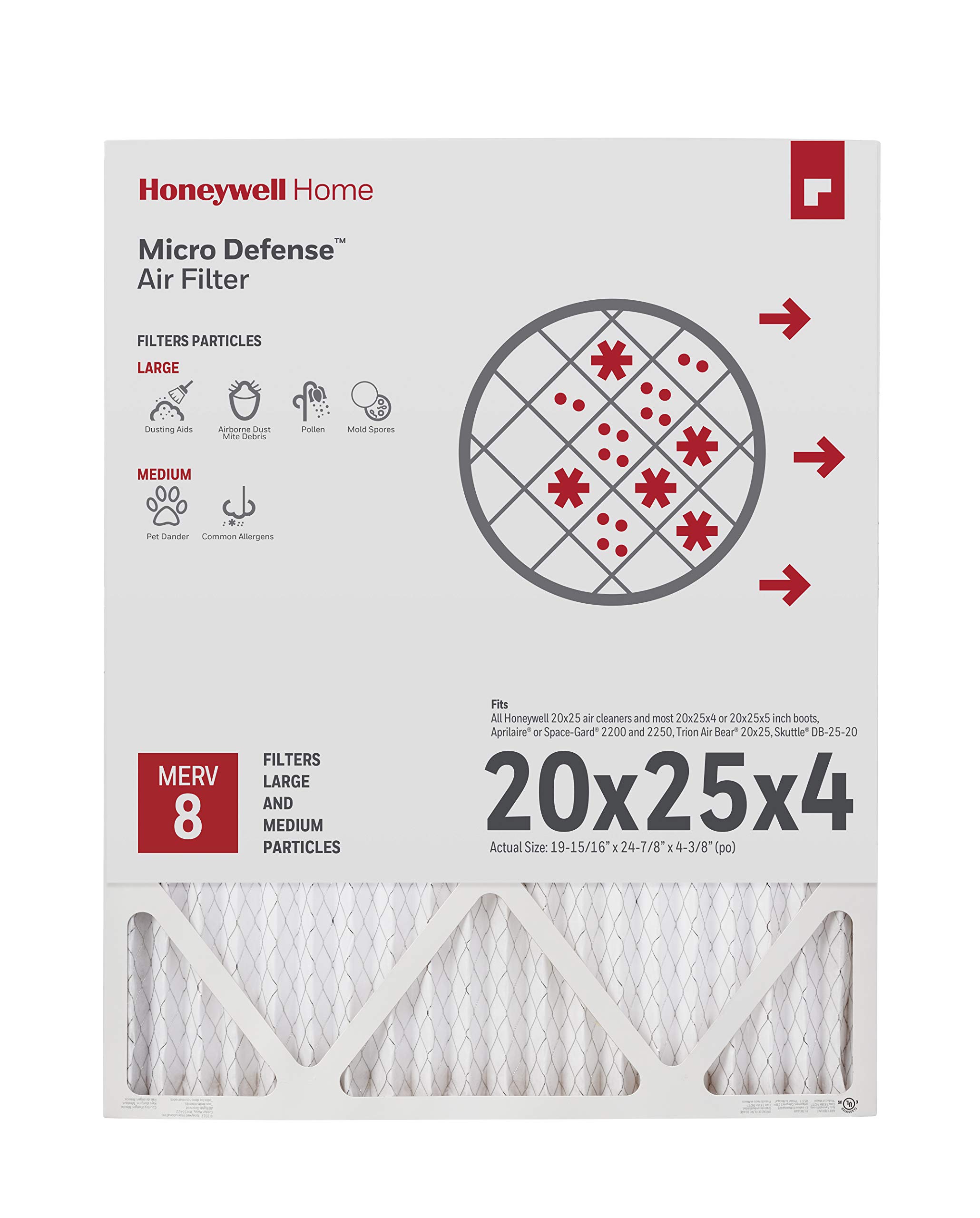 Honeywell Home MicroDefense AC Furnace Air Filter 20 x 25 x 4 MERV 12 (2 pk)