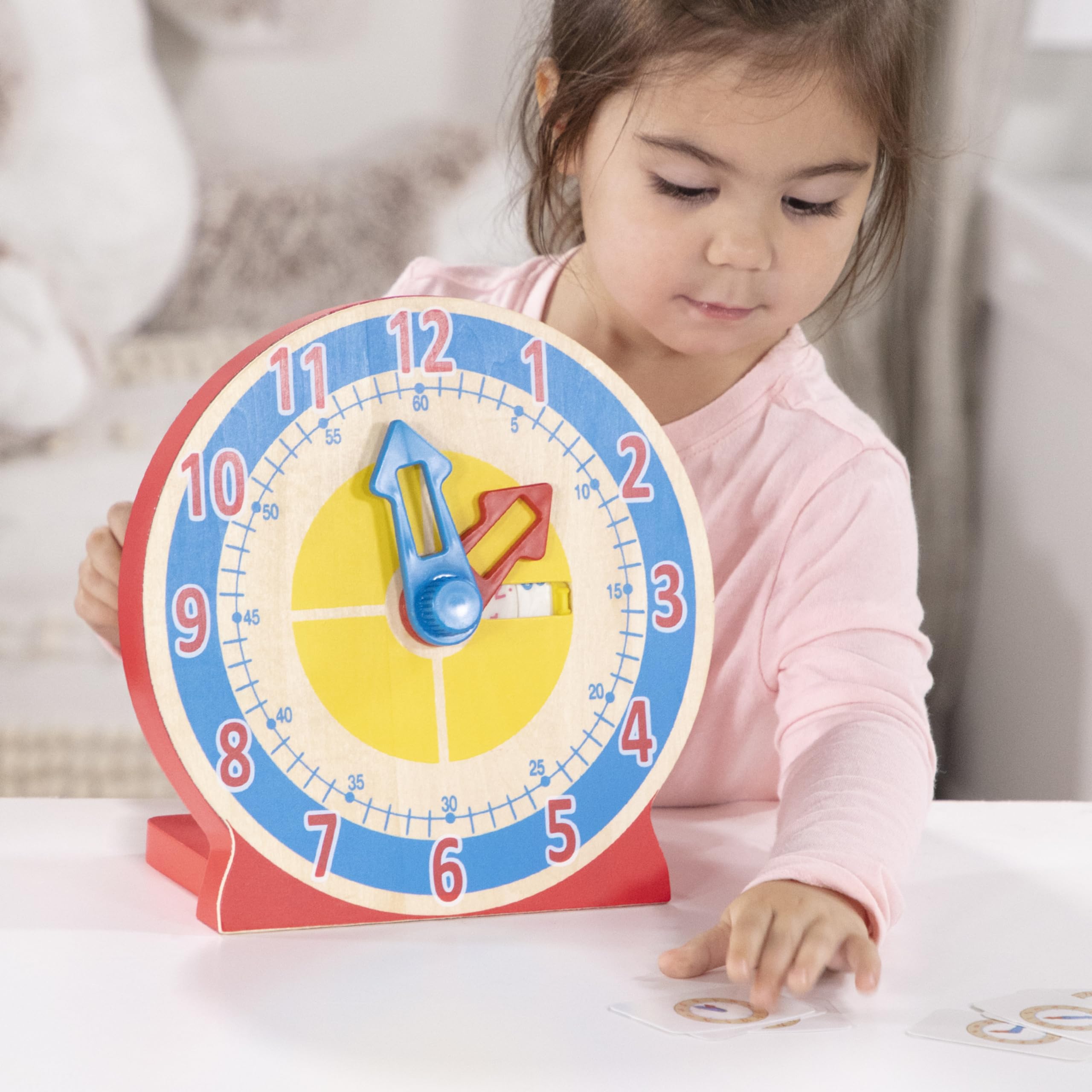 Melissa & Doug Turn & Tell Wooden Clock - Educational Toy With 12+ Reversible Time Cards , Red