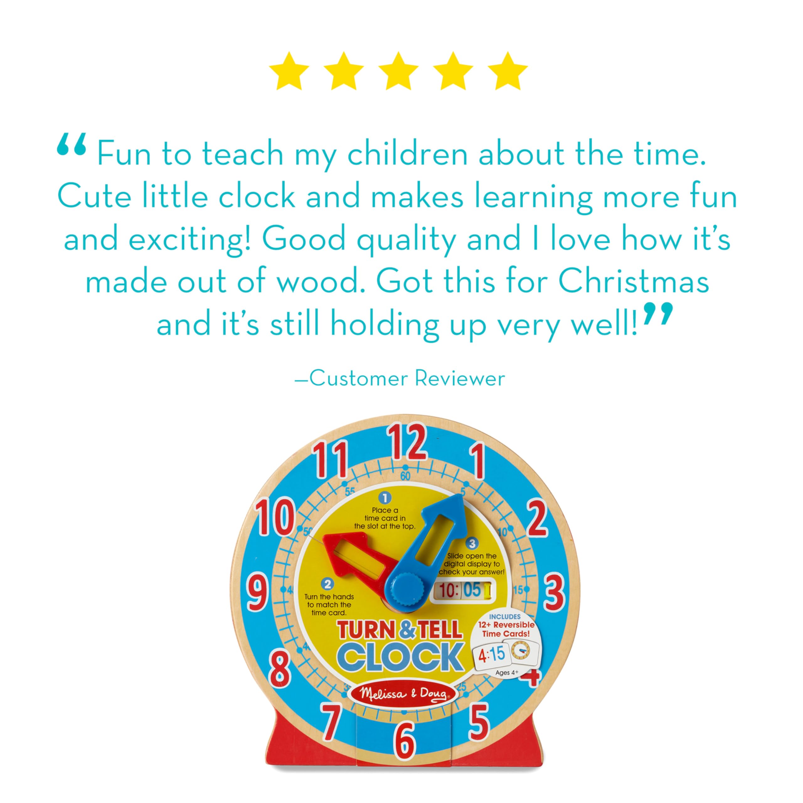 Melissa & Doug Turn & Tell Wooden Clock - Educational Toy With 12+ Reversible Time Cards , Red