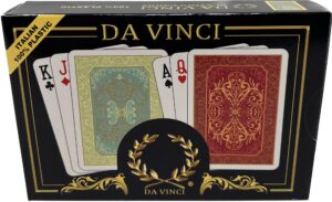 da vinci persiano, italian 100% plastic playing cards, 2 deck set poker size regular index, with hard shell case & 2 cut cards