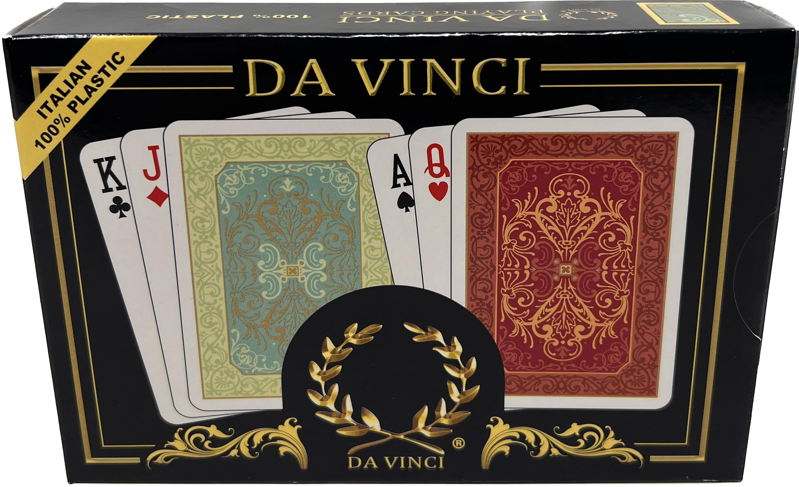 DA VINCI Persiano, Italian 100% Plastic Playing Cards, 2 Deck Set Poker Size Regular Index, with Hard Shell Case & 2 Cut Cards