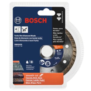 BOSCH DB4542S 4-1/2 in. Standard Turbo Rim Diamond Blade with 7/8 in. Arbor for Smooth Cut Wet/Dry Cutting Applications in Concrete, Brick, Stone, Masonry