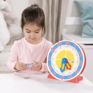 Melissa & Doug Turn & Tell Wooden Clock - Educational Toy With 12+ Reversible Time Cards , Red