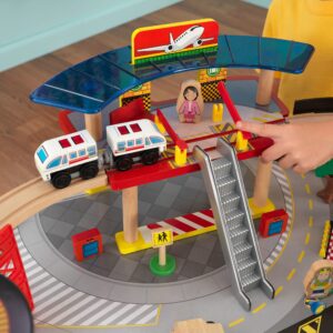 KidKraft Multi-Level Airport Express Espresso Train Set & Table, Multi-Colored Toy, Planes, Trains, Cars, Helicopters, Multiple Kids Play, Gift for Ages 3-8 46.25 x 32.5 x 15.5