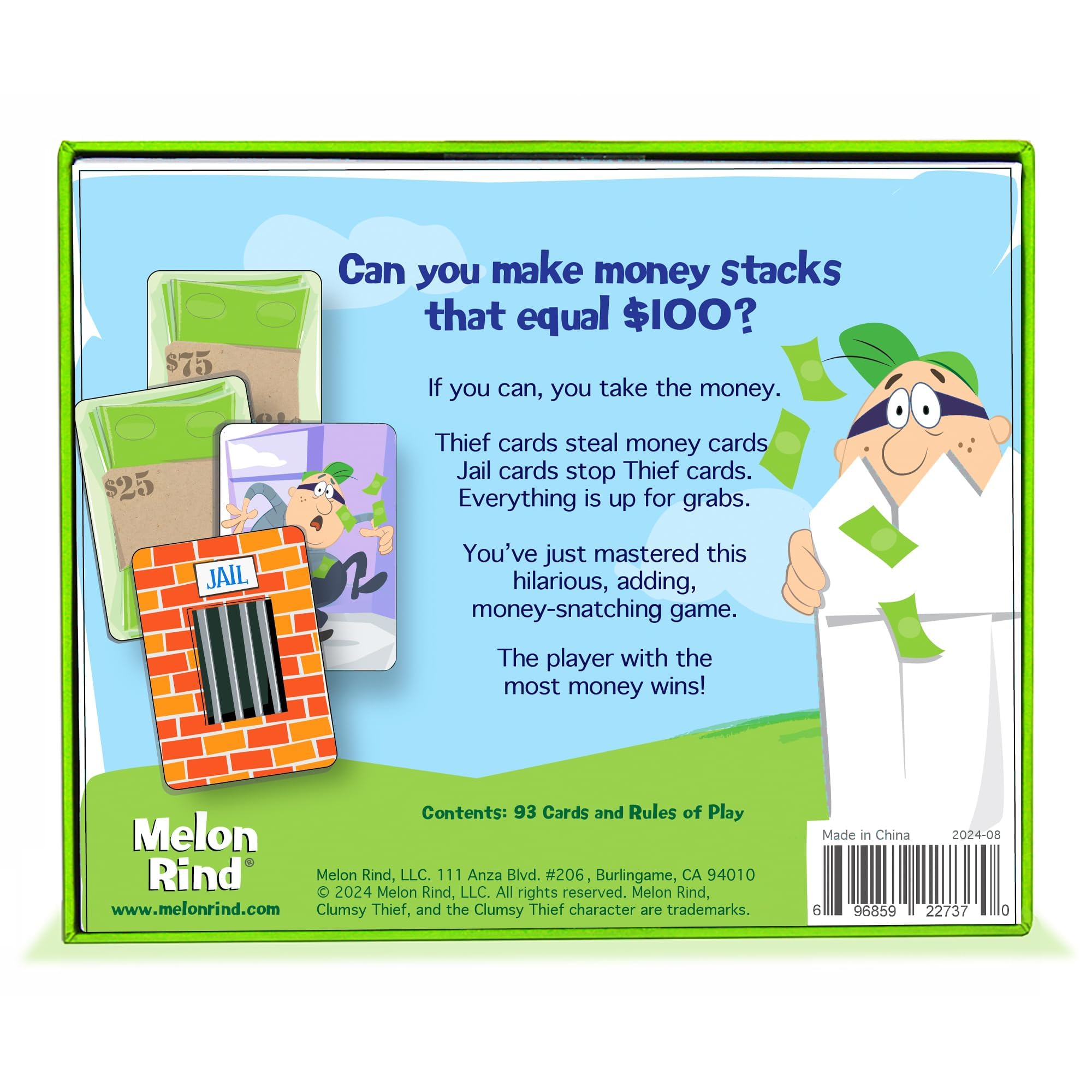 Melon Rind Clumsy Thief Money Math Game for Kids Ages 8+, Fun Educational Family Math Game, Kid's Learning Game for Confidence Building, Math Card Game for 3-6 Players Adding to 100